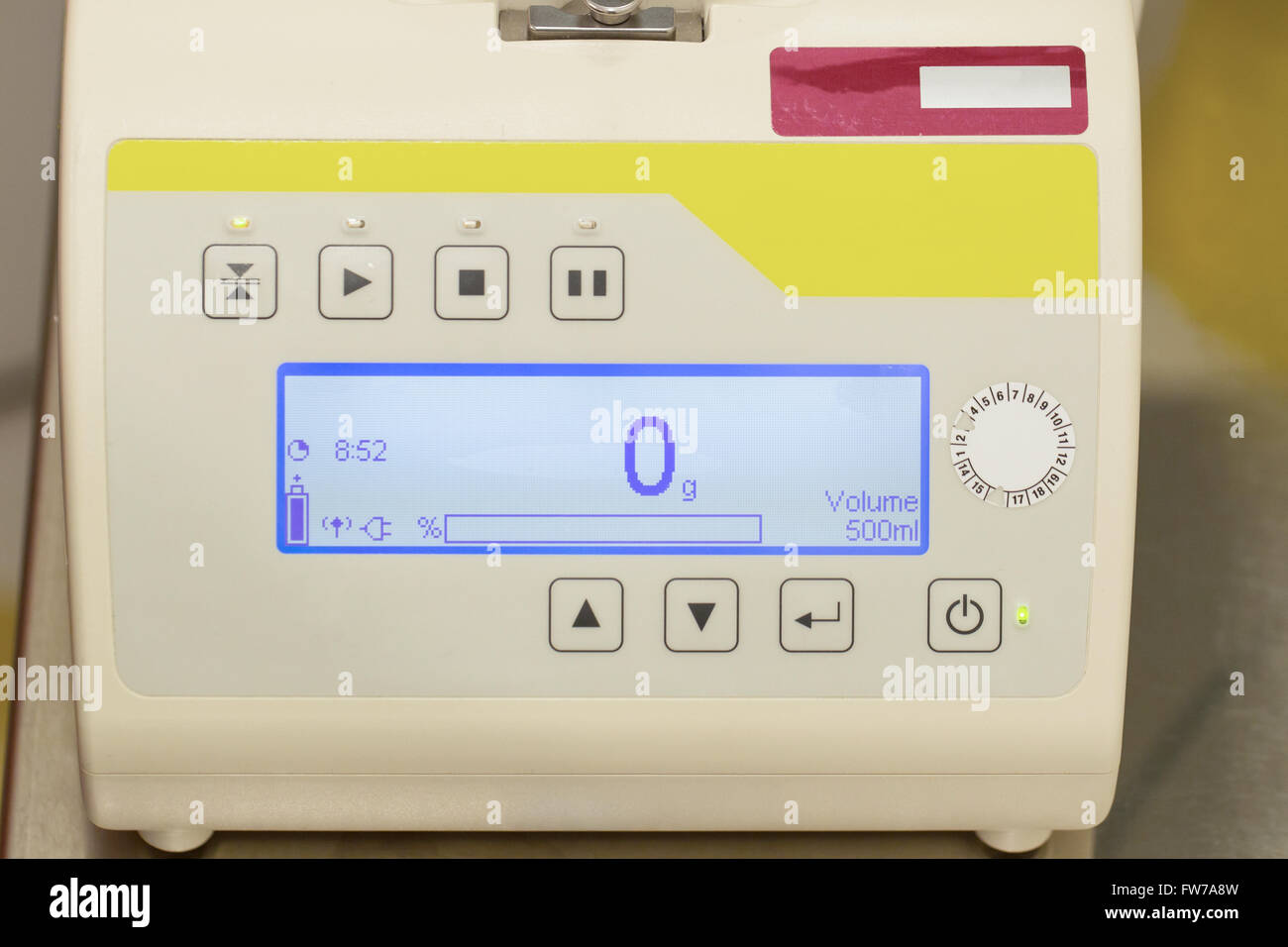 Blood donation process, machine for weighing blood, close-up Stock ...