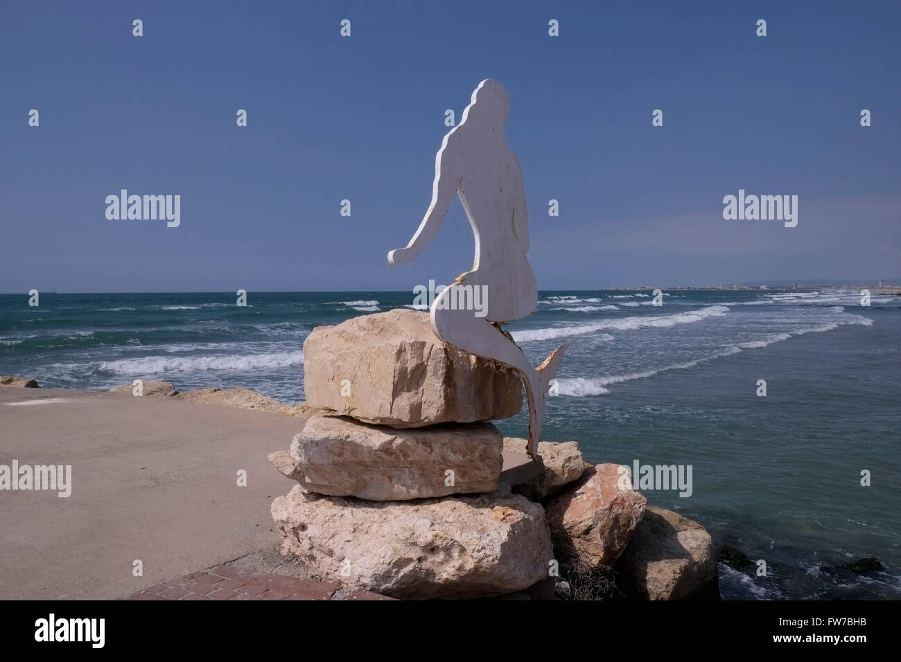 A sculpted figure depicting a mermaid at the seacoast of Kiryat Yam a ...