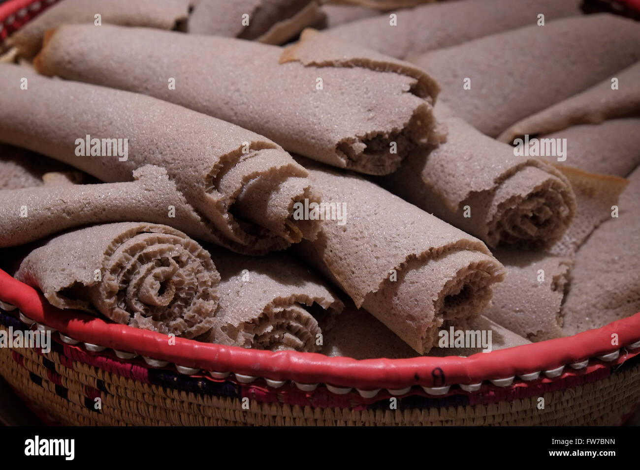Roll of Injera roll which is a sourdough-risen flatbread with a unique ...