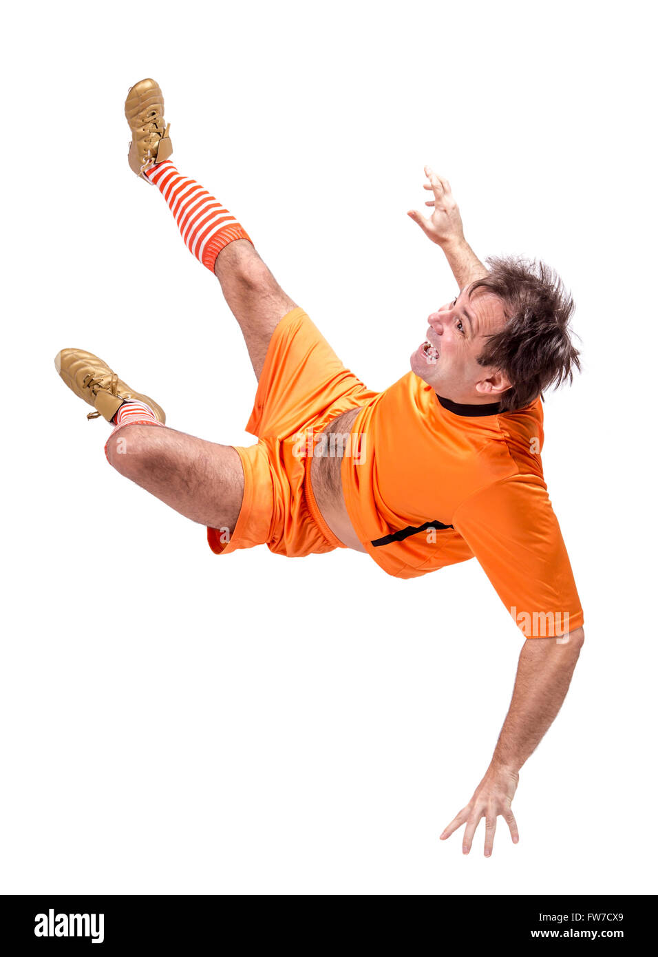 Soccer football player kicking isolated on a white background Stock ...
