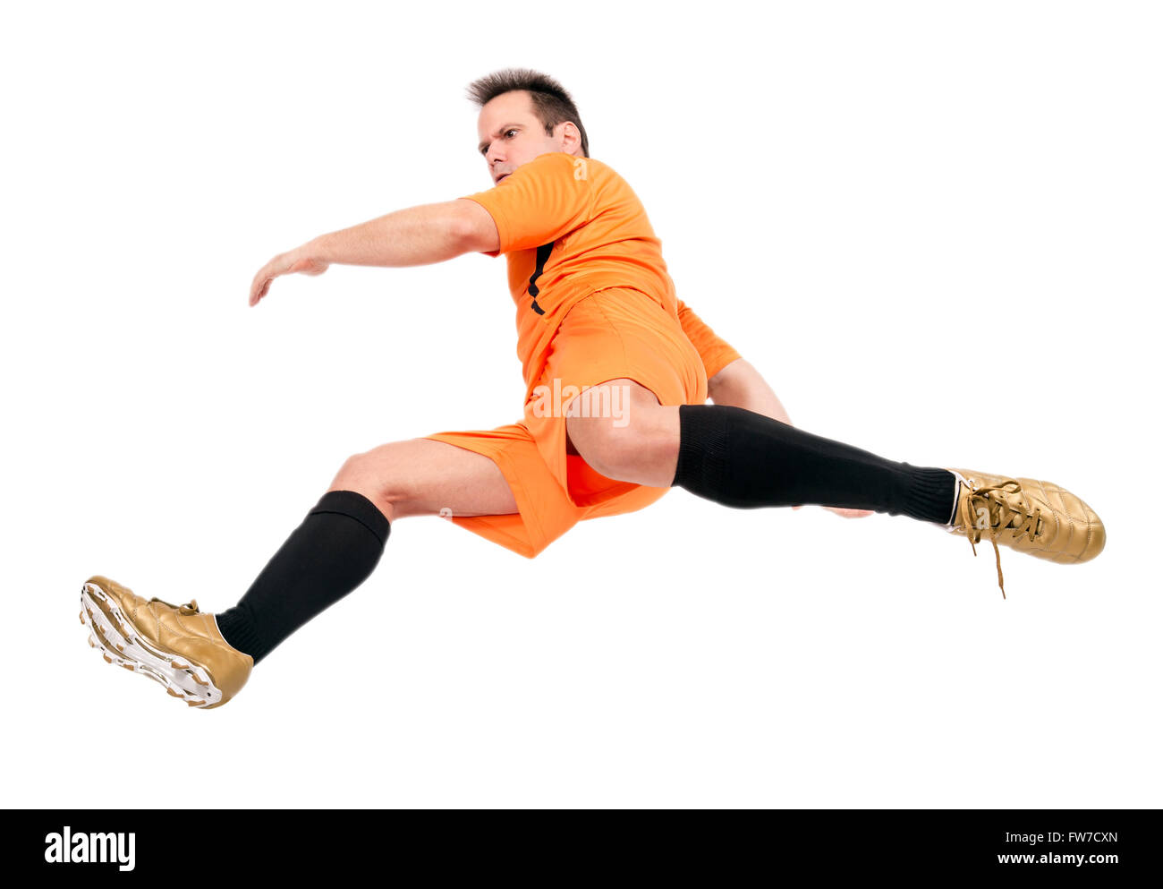 Soccer football player running isolated on a white background Stock ...