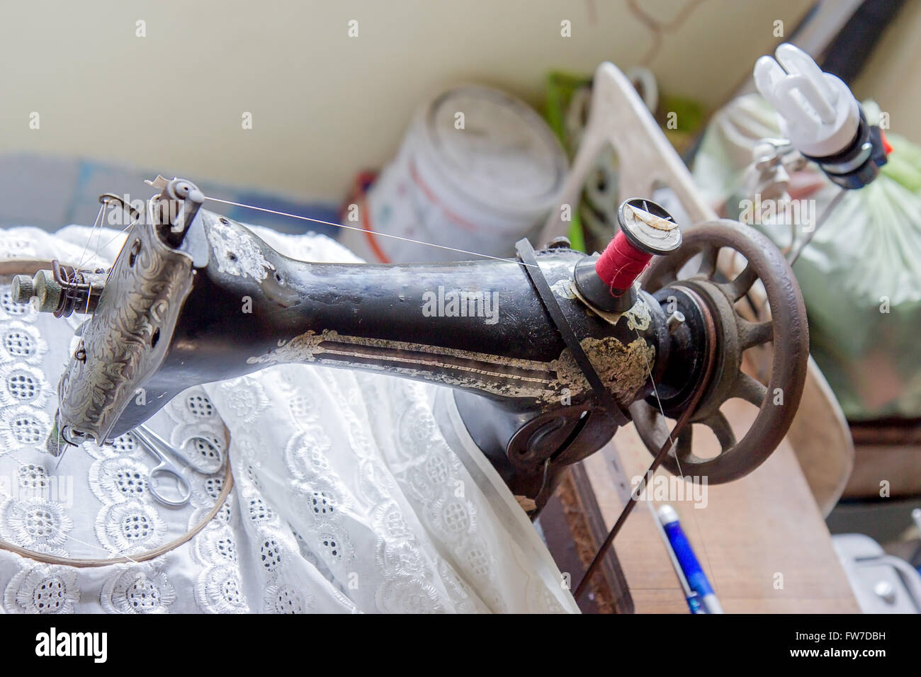 Retro used sewing-machine Stock Photo - Alamy