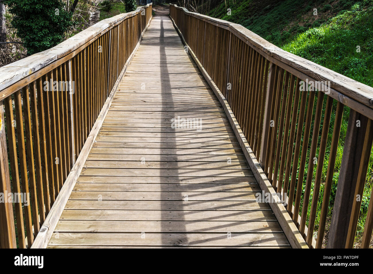 Perspective of a wood bridge in forest Stock Photo - Alamy