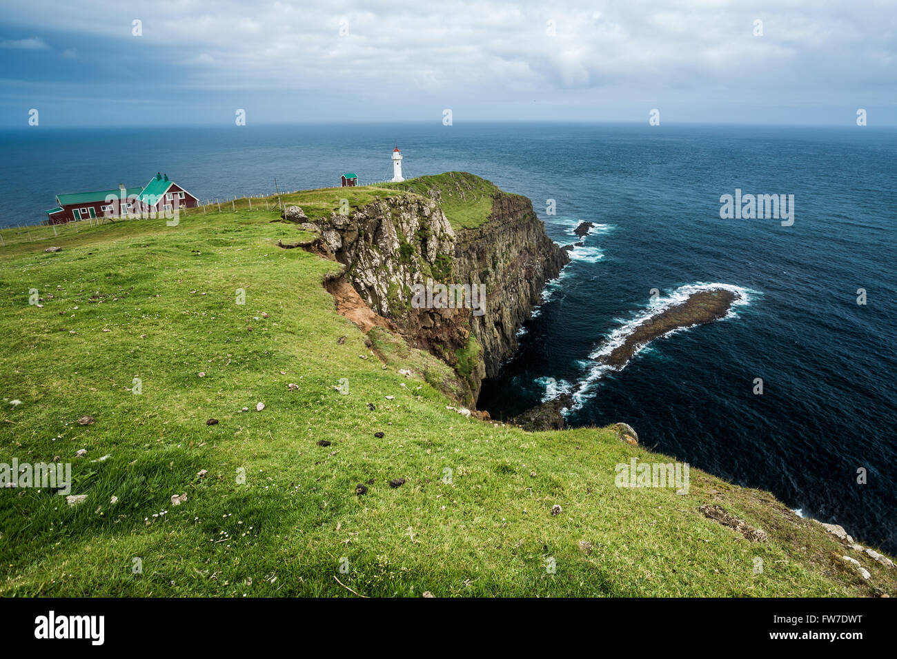 Akraberg lighthouse in a cloudy day, Faroe Islands Stock Photo - Alamy