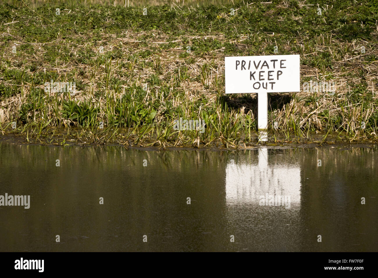private keep out sign on river bank water Stock Photo - Alamy