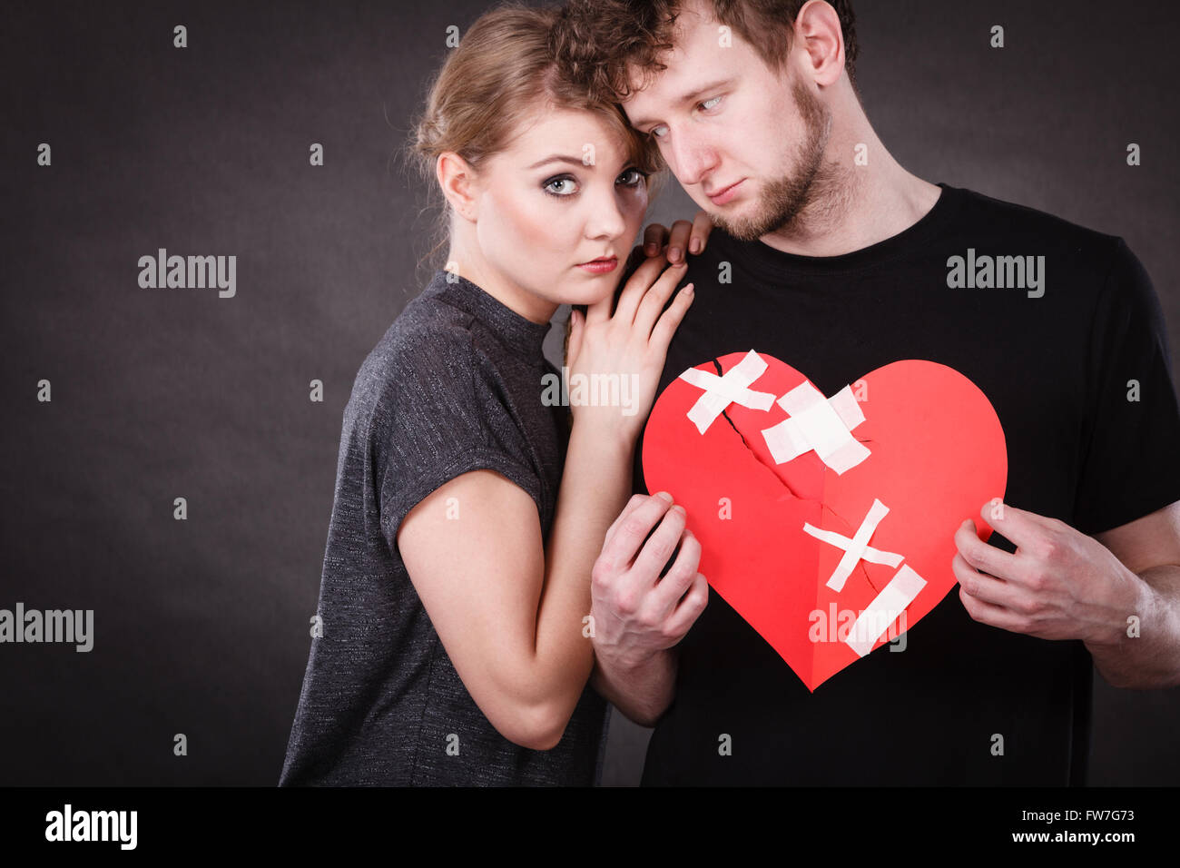 Broken heart difficult love concept. Sad unhappy couple woman and man ...