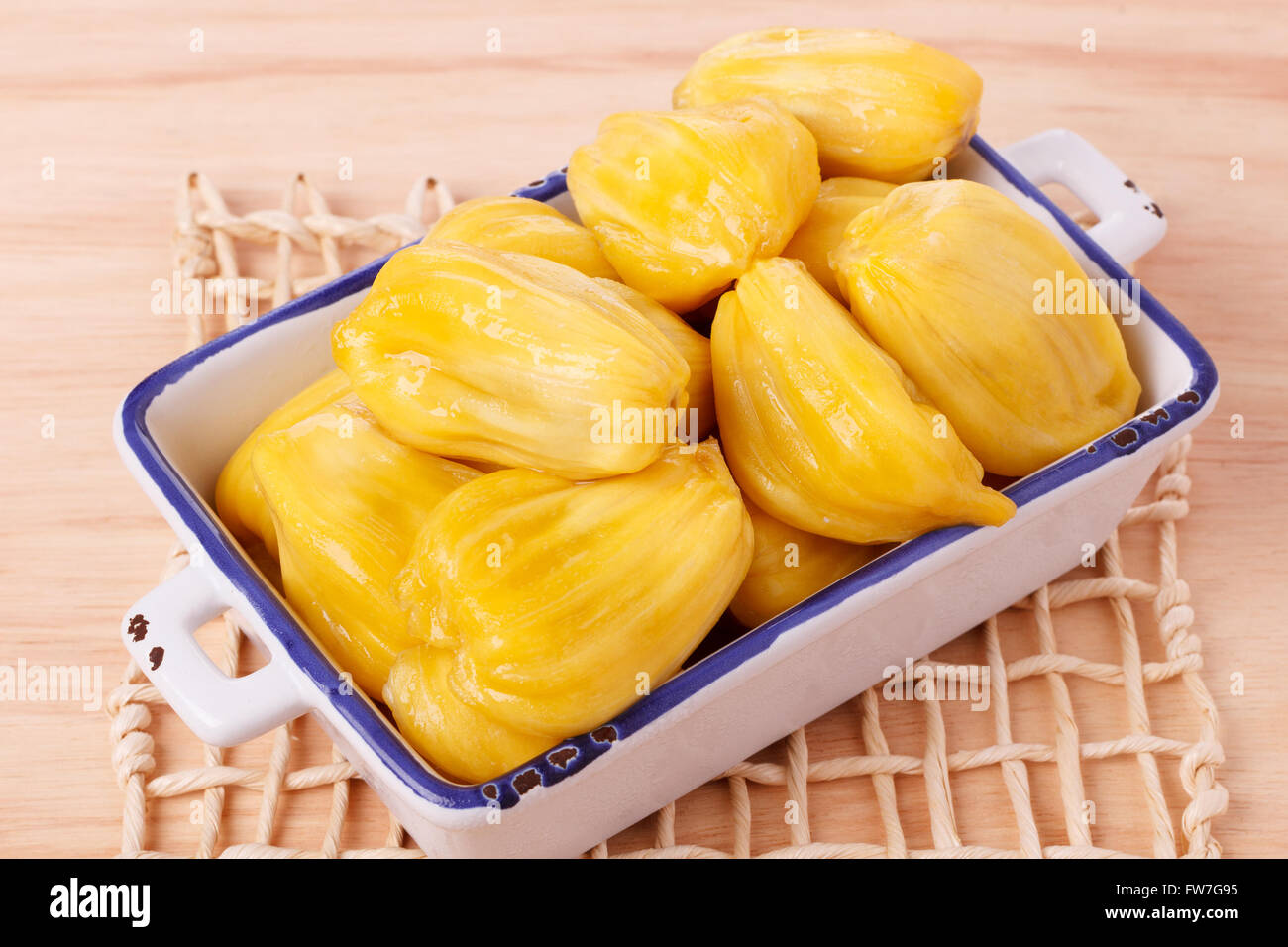 Tropical fruit Jackfruit (jakfruit, jack, jak) in bowl. Selective focus ...