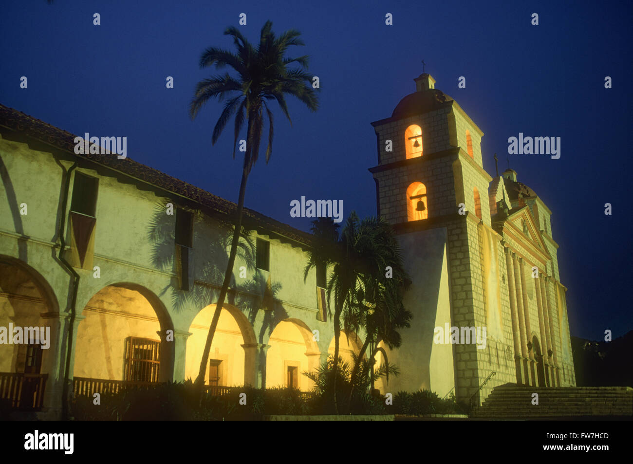 Santa Barbara Mission at Night, Santa Barbara, California, U.S.A Stock ...