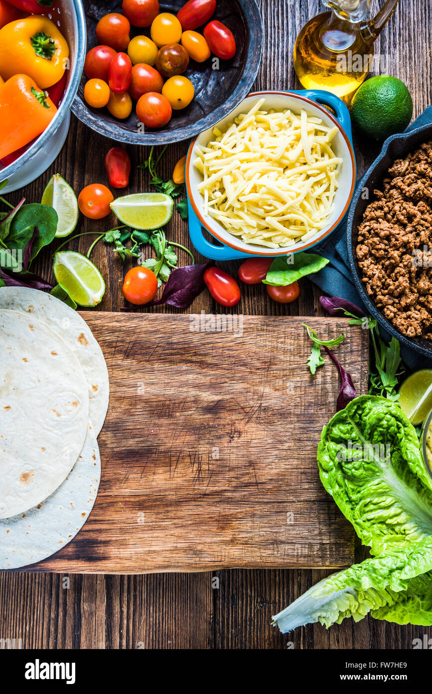 Mexican street simple street food, tortillas with minced beef and ...