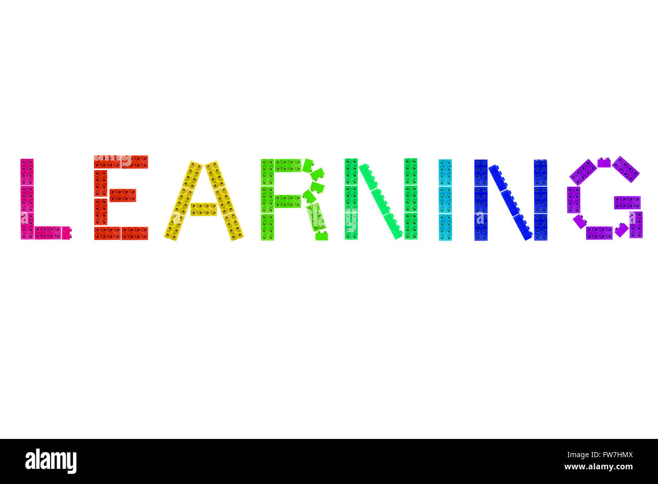The word Learning made from Lego pieces photographed against a white ...