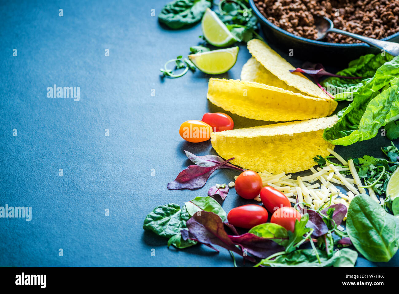 Mexican tacos, food border background recipe, overhead. Authentic ...