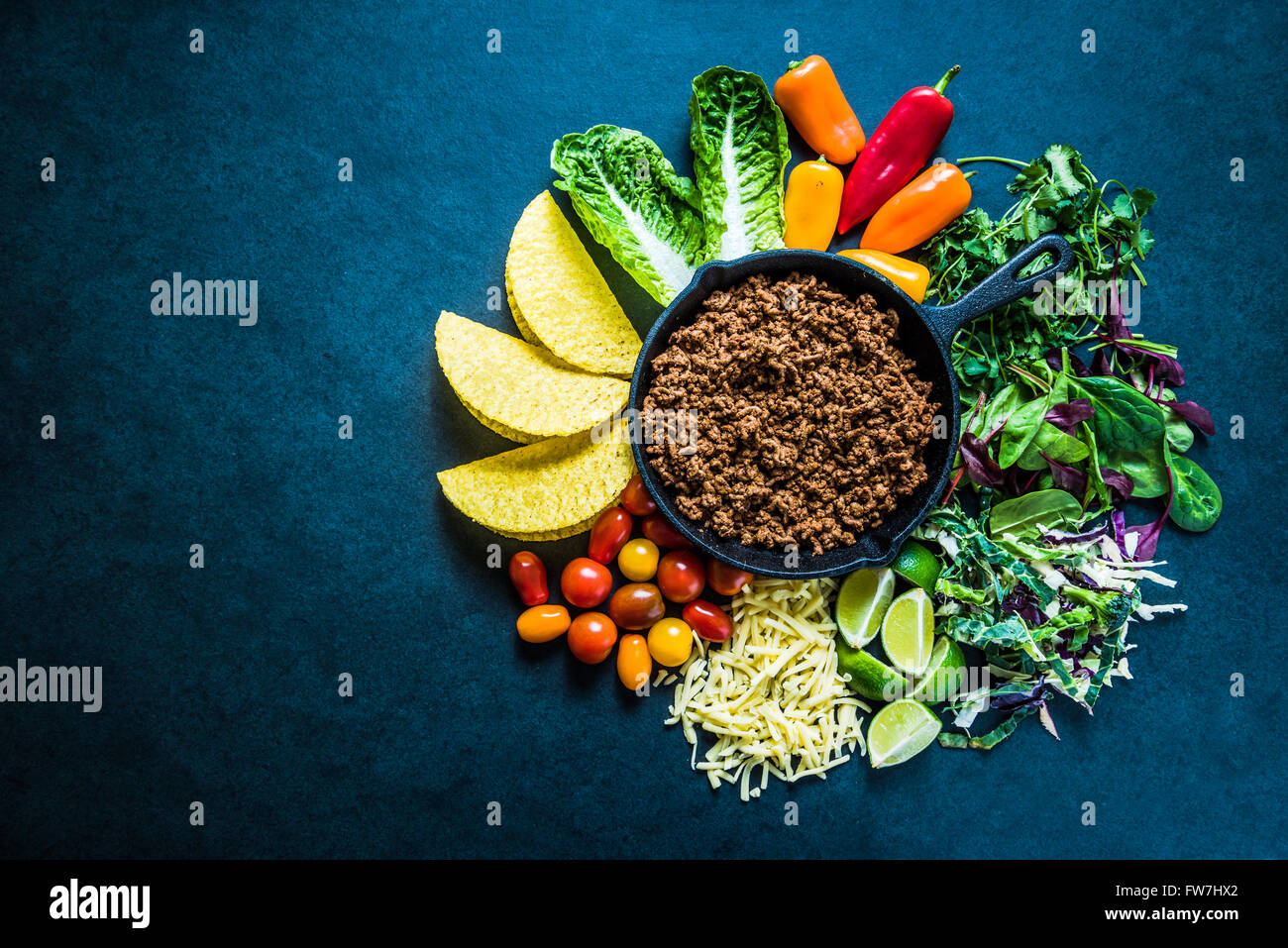 Mexican tacos, food border background recipe, overhead. Authentic ...