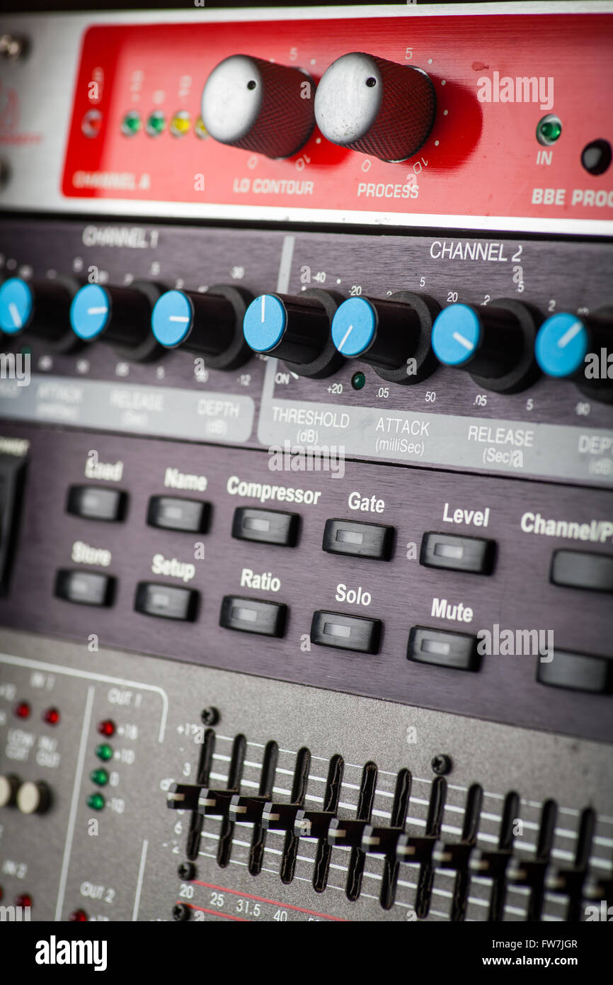 Color image of many buttons in a sound recording studio Stock Photo - Alamy