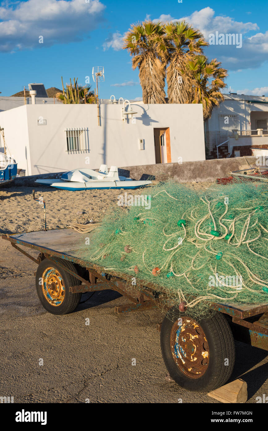 Traditional fishing nets in a small Mediterranean harbor Stock Photo ...