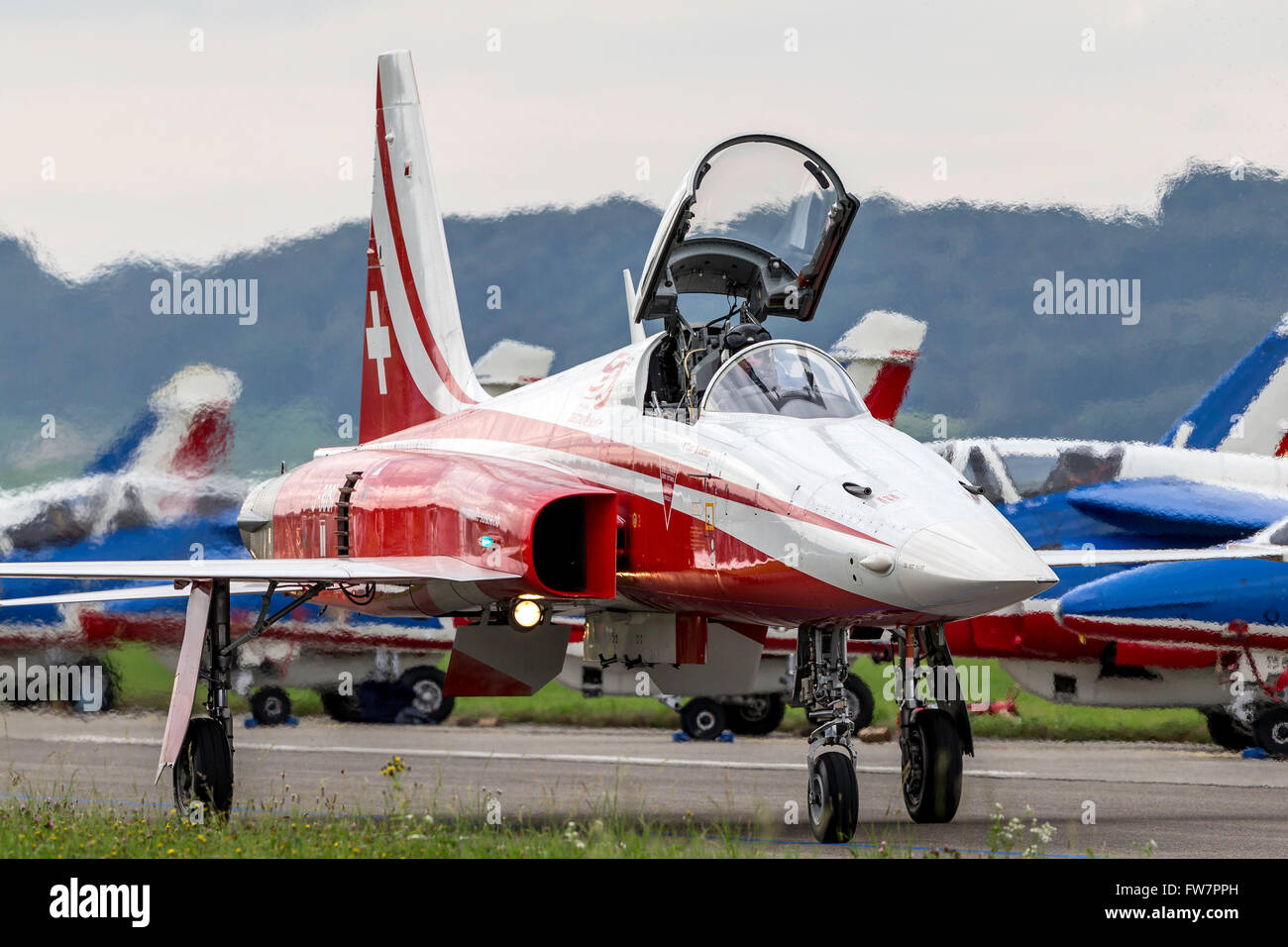 Northrop F-5 Tiger II jet aircraft of Patrouille Suisse, the formation ...