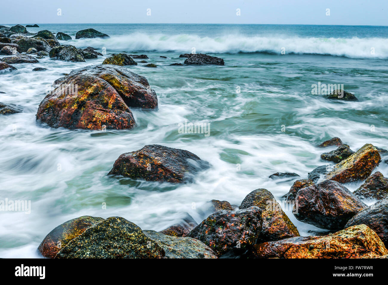 In the evening, the waves beat on the beach, very beautiful Stock Photo ...