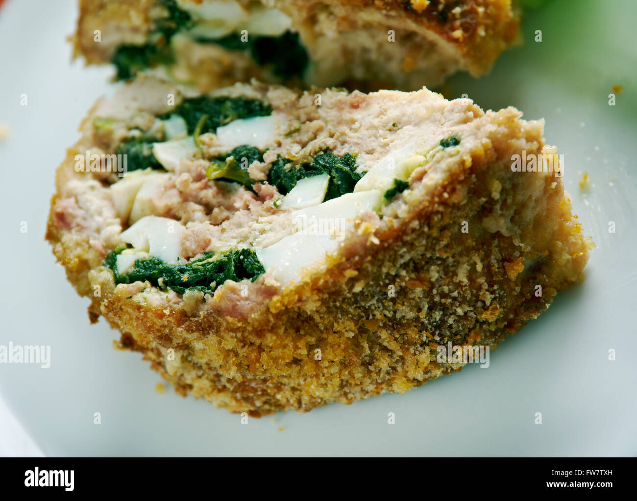 Hackbraten - meatloaf with spinach and cheese.German cuisine Stock ...