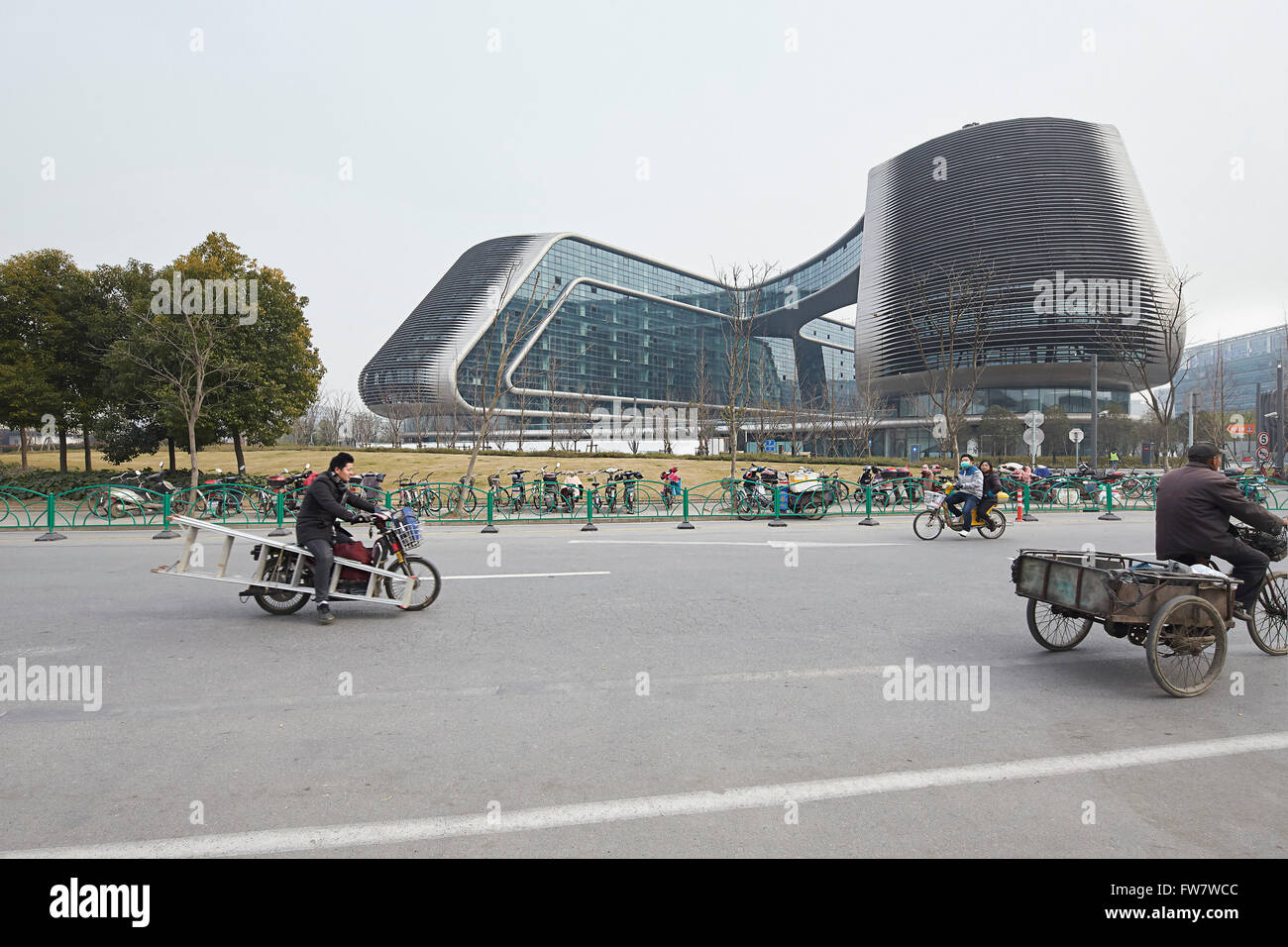 View across exterior facades showing window walls and bridge of. Sky ...