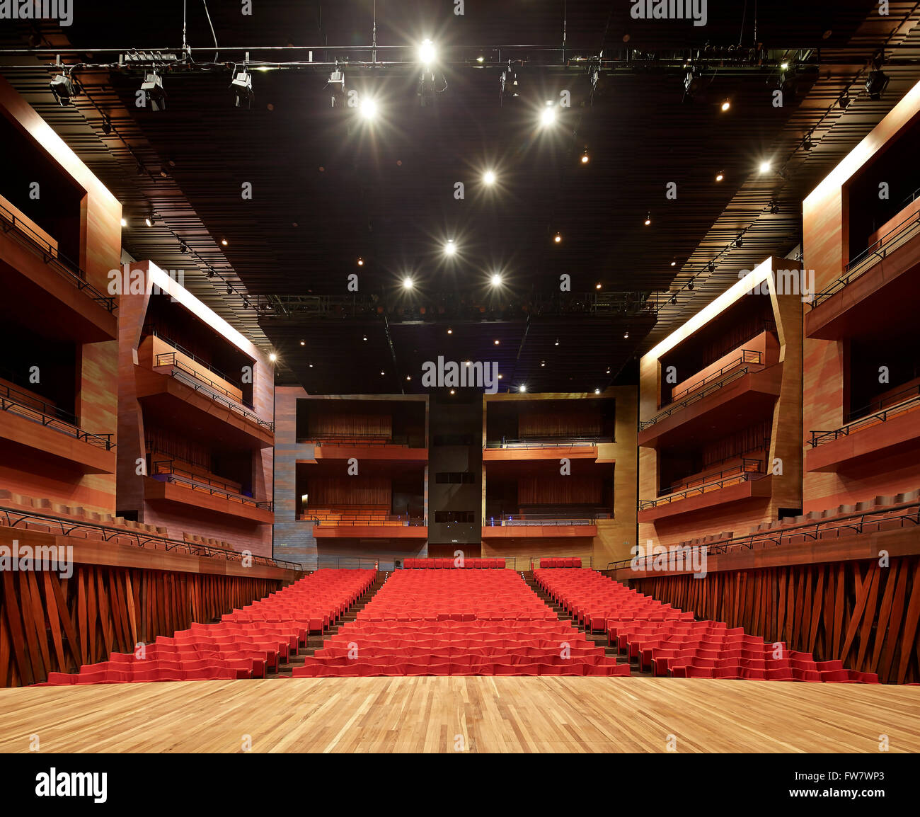 View from concert hall stage towards seating. La Cidade das Artes ...