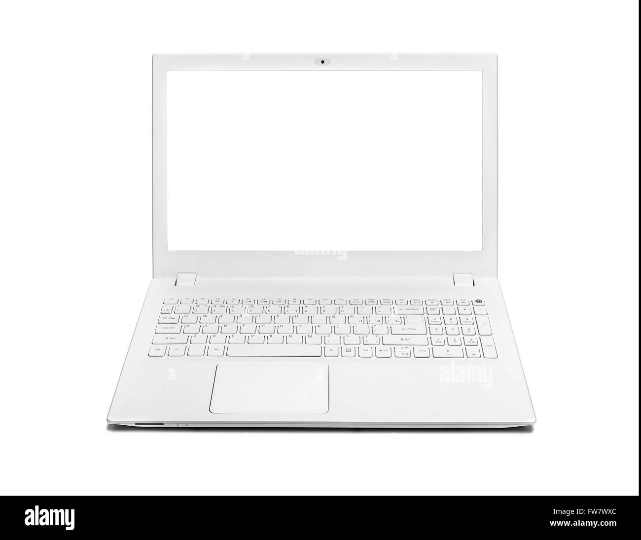 White modern laptop isolated on white background Stock Photo - Alamy