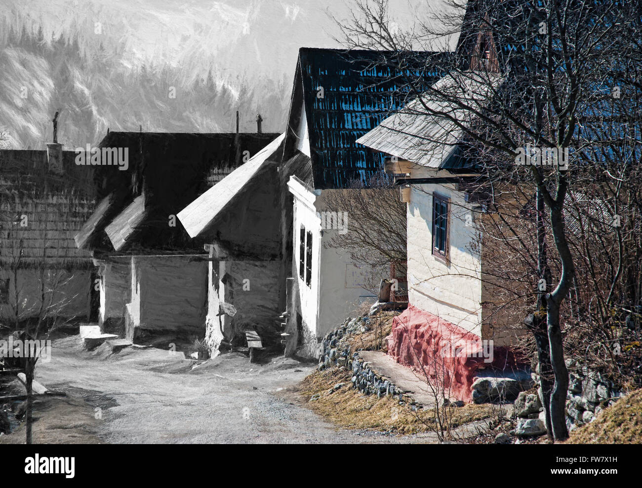 From sketch to the Vlkolinec village, Slovak republic, Unesco. Art ...