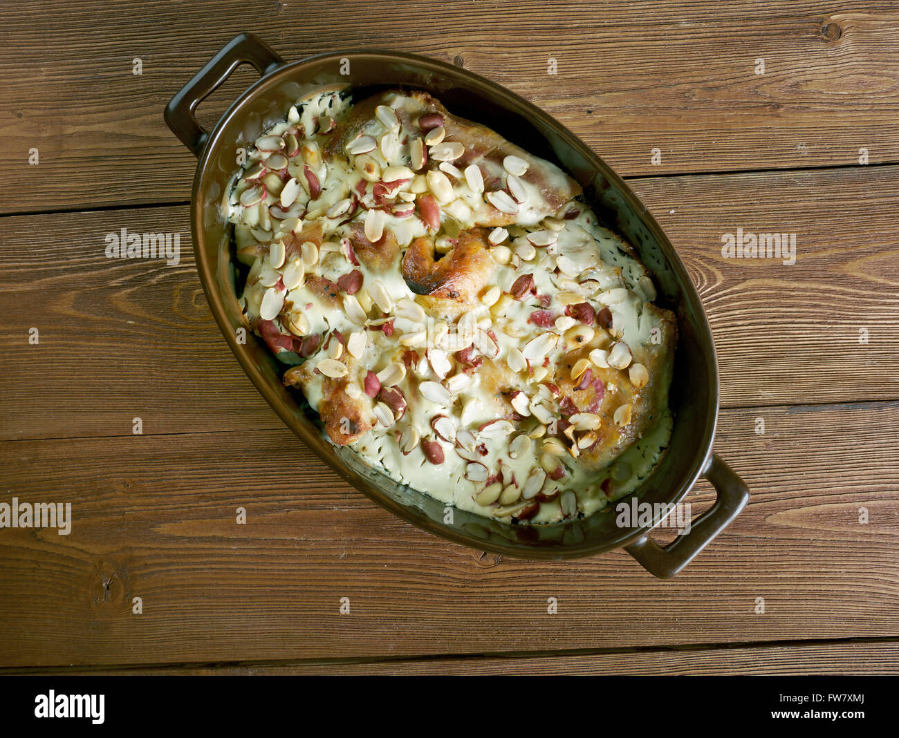 Flying Jacob - Swedish casserole that consists of chicken, cream, chili ...