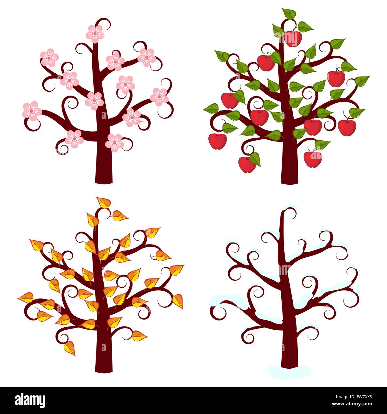 four seasons trees art - vector illustration. eps 8 Stock Vector Image ...