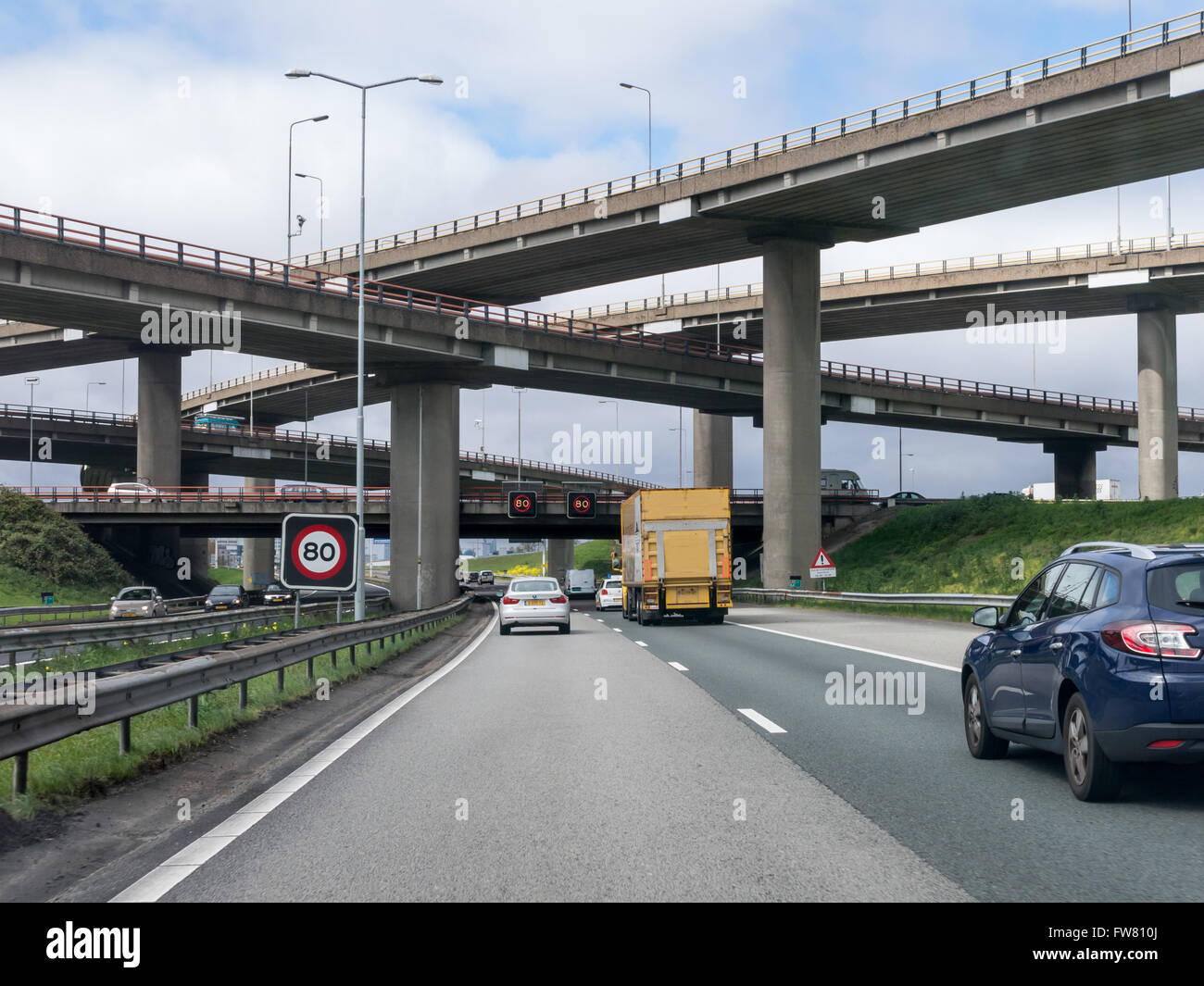 Motorway A12-A4 flyover Prins Clausplein stack interchange in The Hague ...