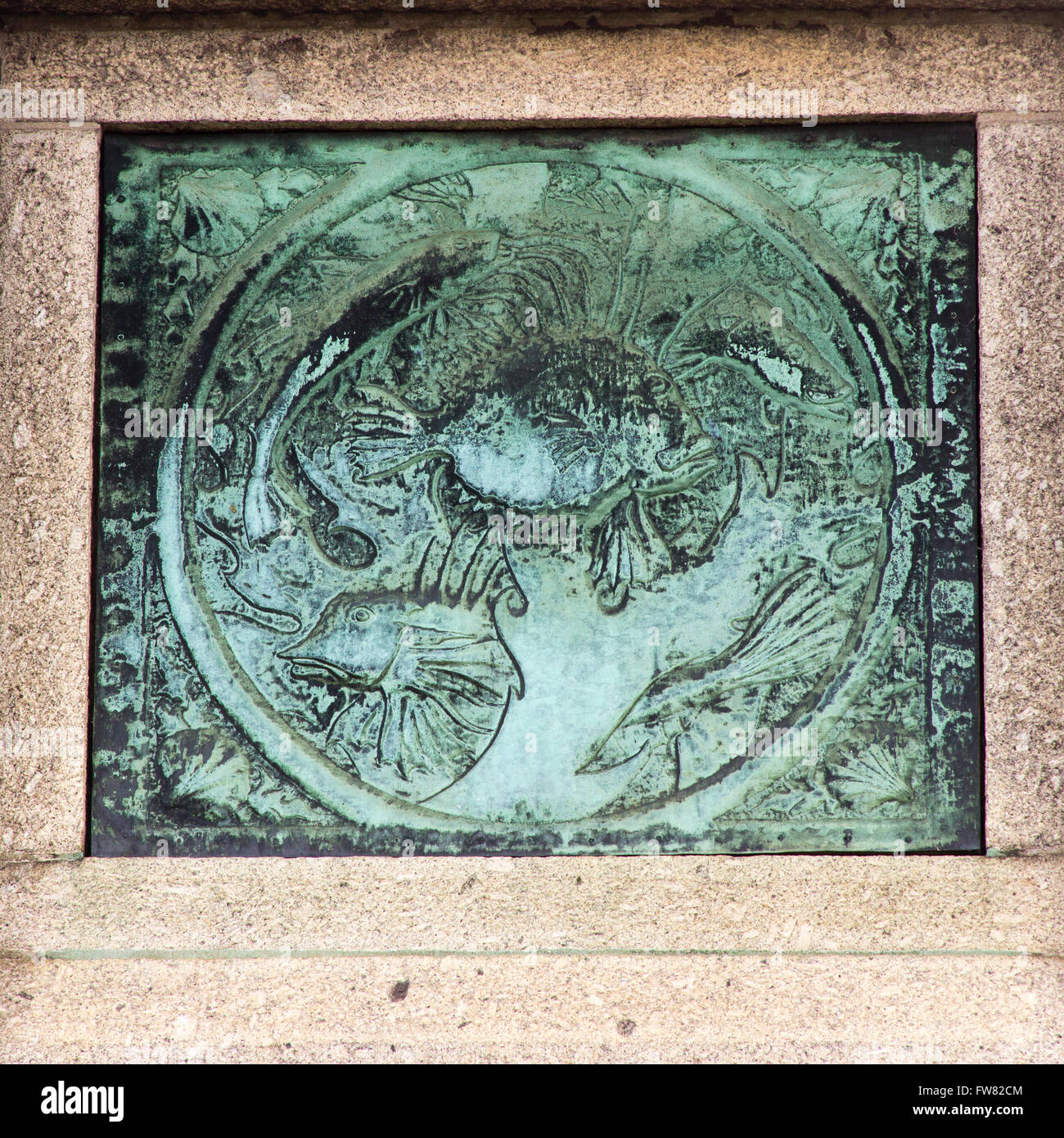 Verdigrised Water plaque, Newlyn Copper, on the facade of the Passmore ...