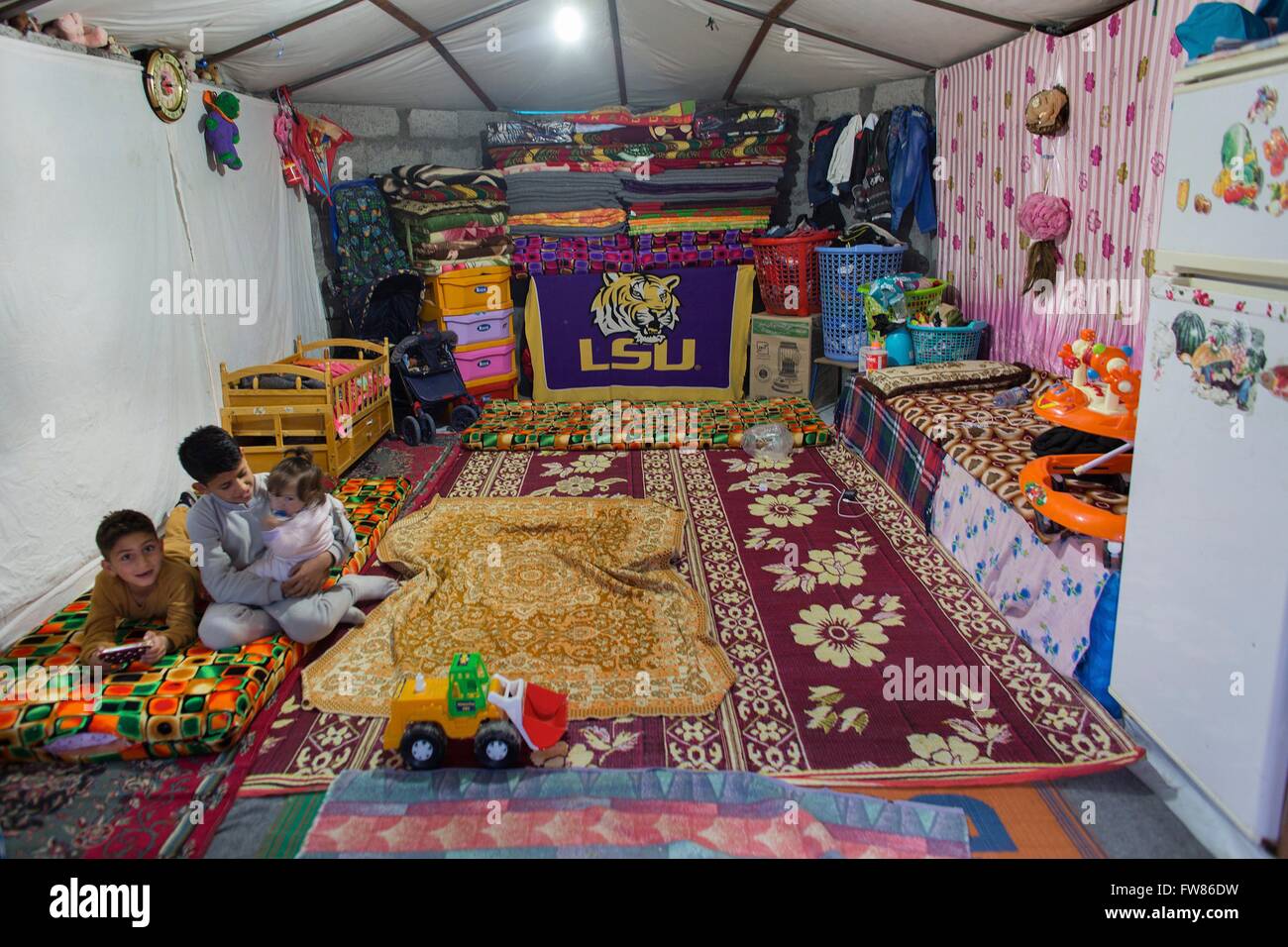 Interior of a tent in refugee camp in Northern Iraq Stock Photo - Alamy