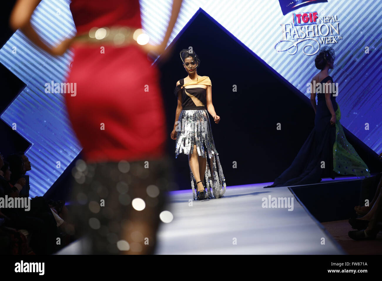 Kathmandu, Nepal. 31st Mar, 2016. Nepalese models catwalk on the runway ...