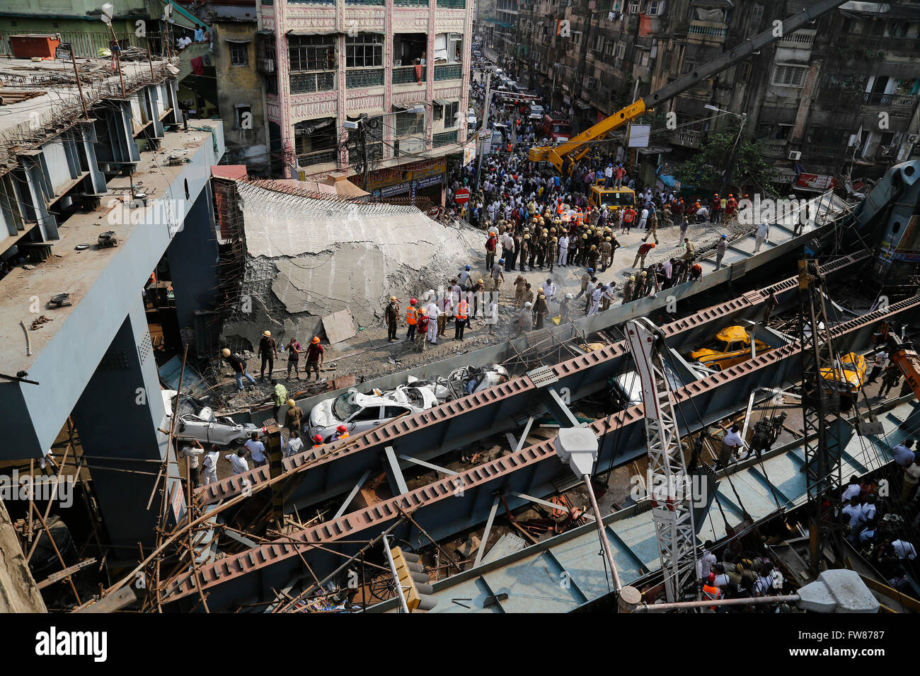 India. 01st Apr, 2016. A huge portion of a flyover on the central side ...