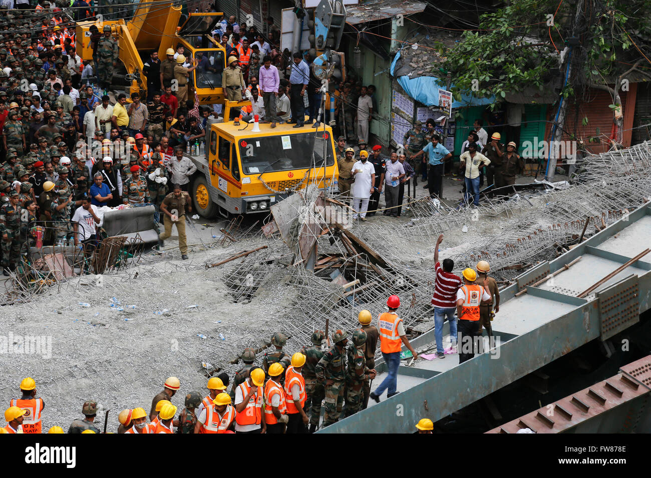 India. 01st Apr, 2016. A huge portion of a flyover on the central side ...