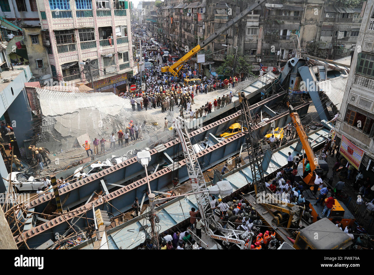 India. 01st Apr, 2016. A huge portion of a flyover on the central side ...