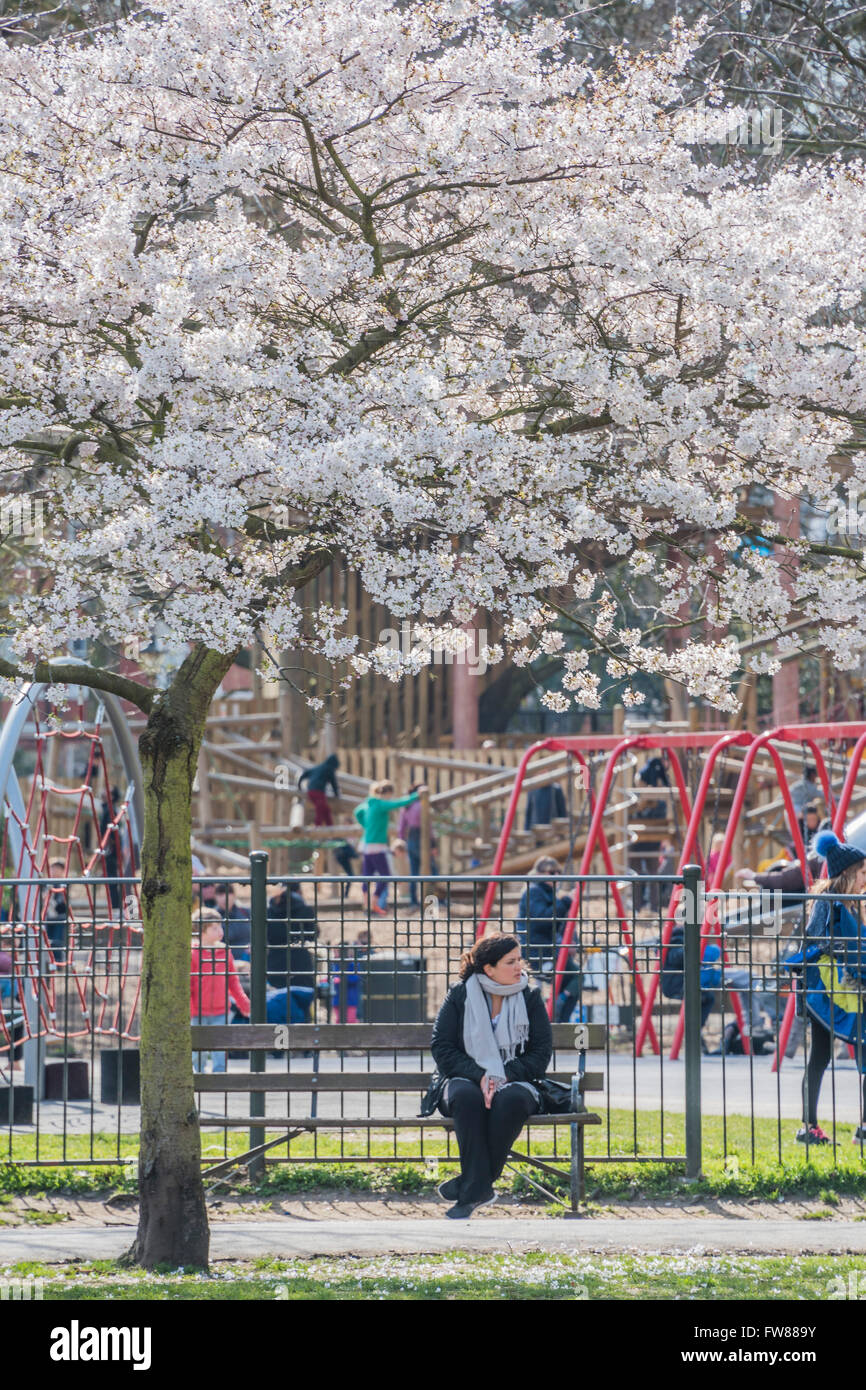London, UK. 01st Apr, 2016. Spring sunshine encourages people to walk ...