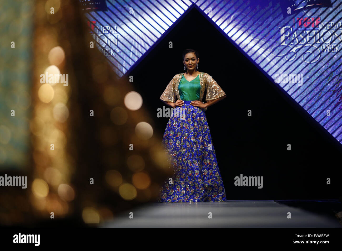 Kathmandu, Nepal. 1st Apr, 2016. Nepalese models catwalk on the runway ...