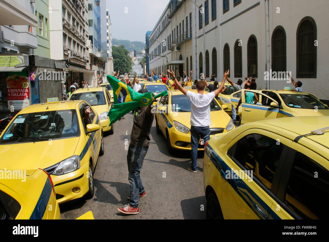 Rio De Janeiro, Brazil. 1st Apr, 2016. Taxi drivers take part in a ...