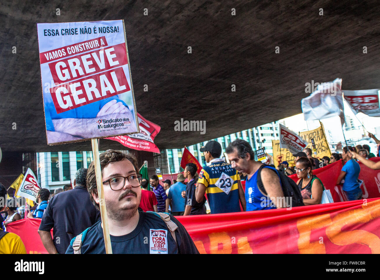 Sao Paulo, Brazil, April 01, 2016. Social movements protest at Avenida ...