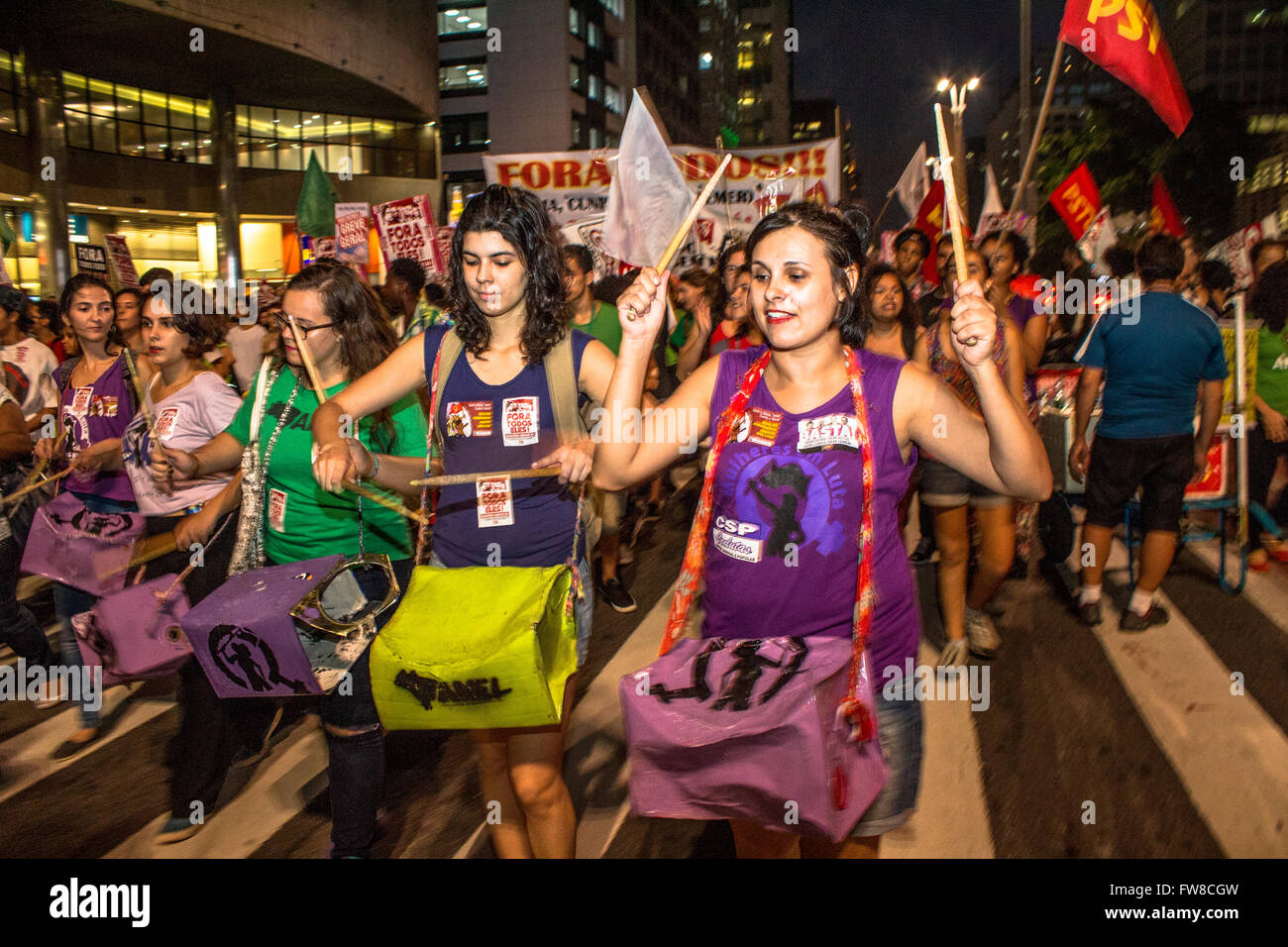 Sao Paulo, Brazil, April 01, 2016. Social movements protest at Avenida ...