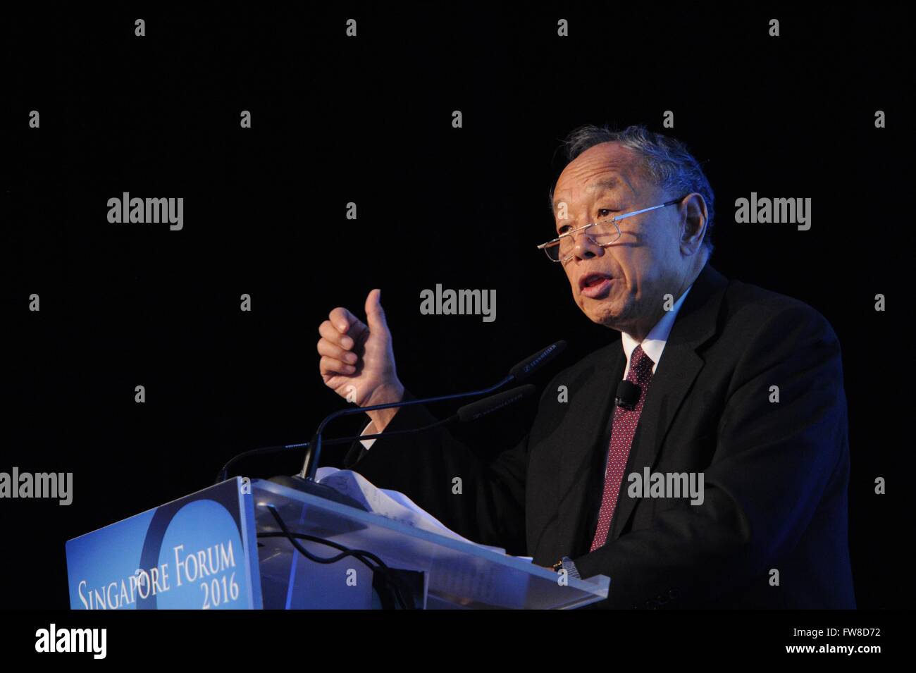 Singapore. 2nd Apr, 2016. Former Chinese Foreign Minister Li Zhaoxing ...