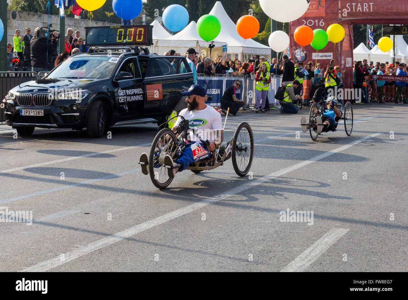 Two handicapped athletes start the race. For the first time there were ...