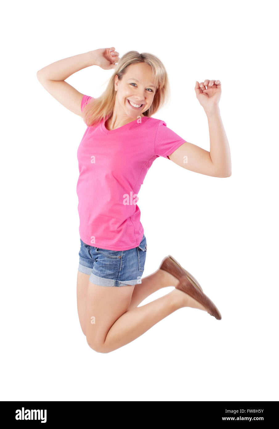 woman jumping isolated on white background Stock Photo - Alamy
