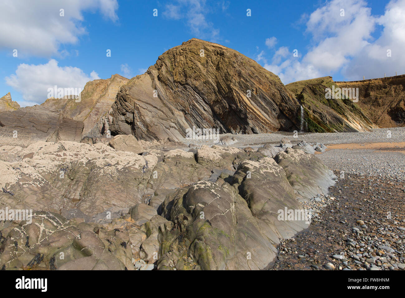 Sandymouth beach North Cornwall England UK with unusual beautiful rock ...