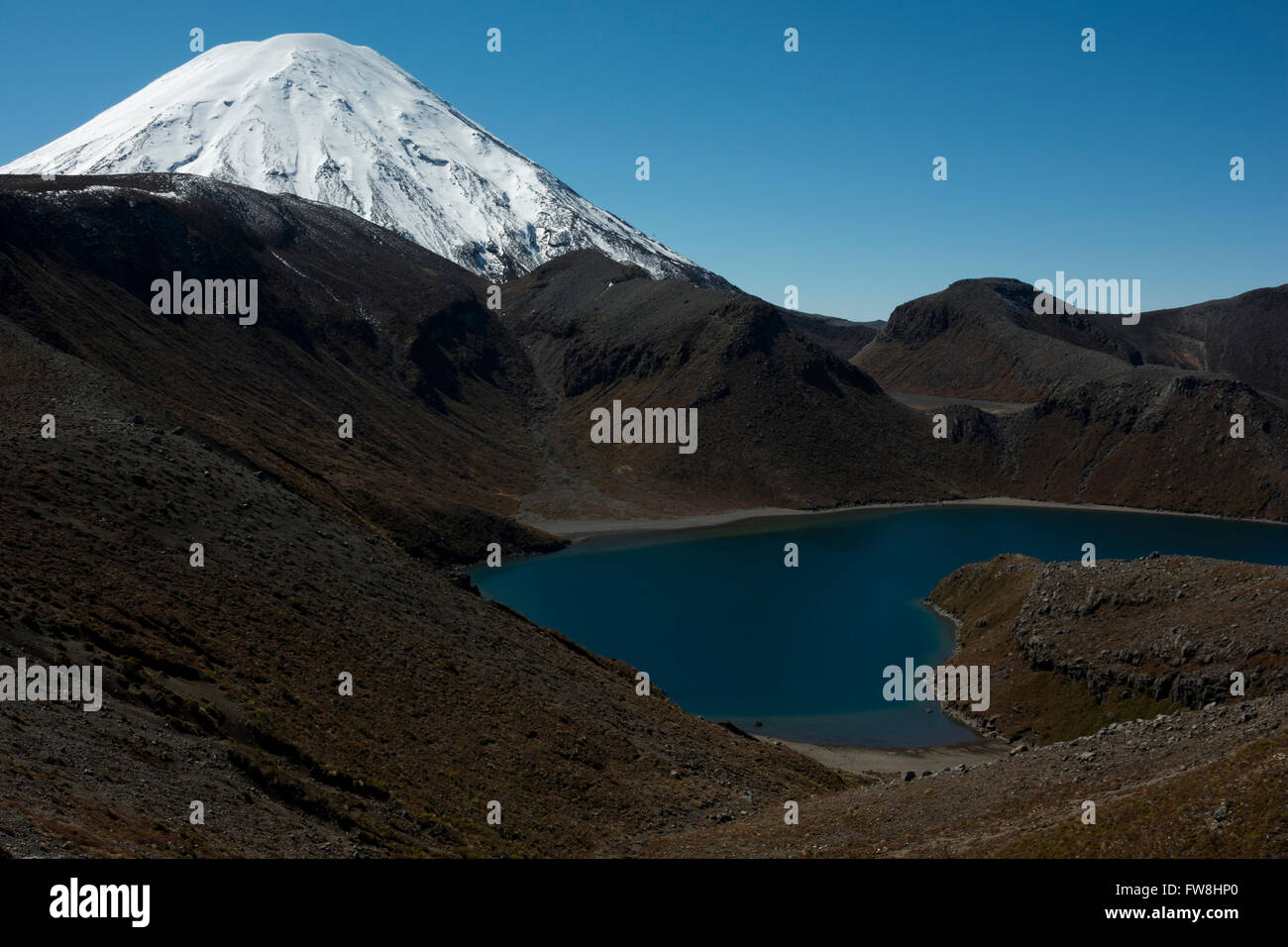 Upper Tama Lake under the Ngauruhoe volcano in New Zealand's Tongariro ...