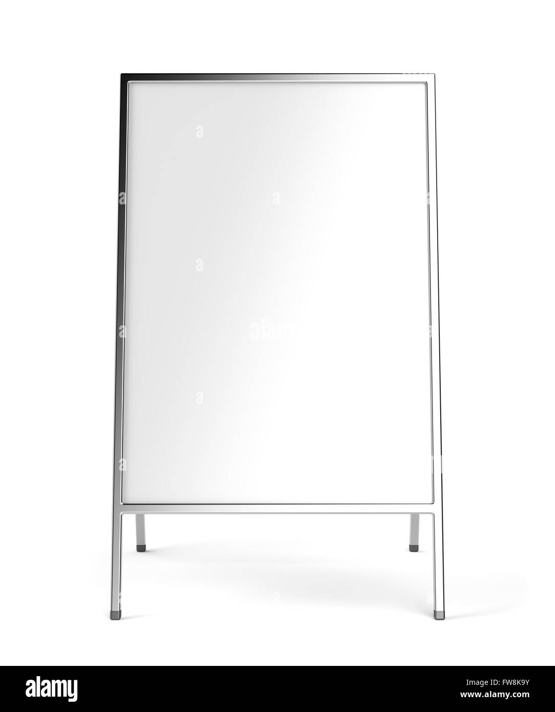 White advertising stand with silver aluminum frame on white background ...
