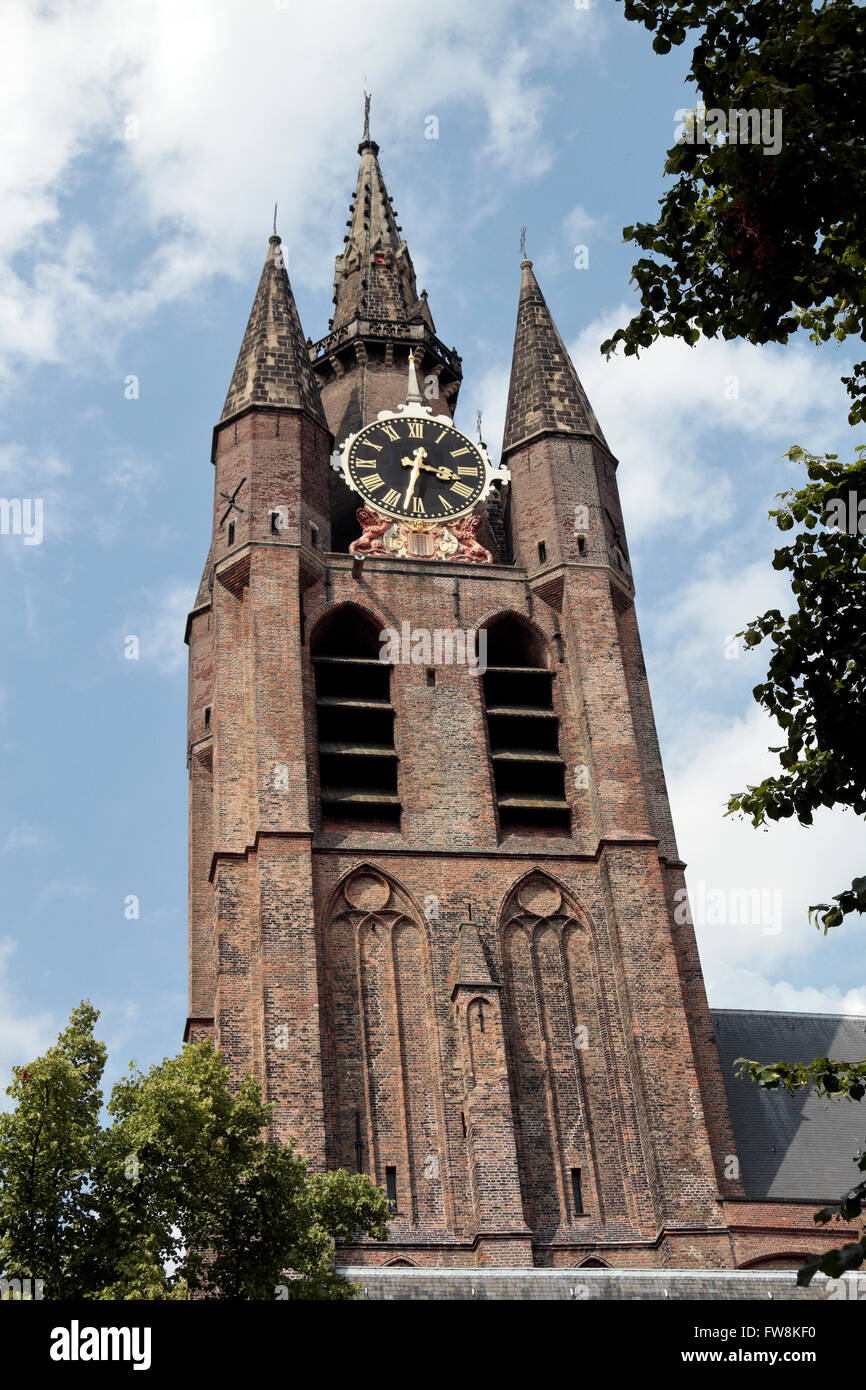 The tower of Oude Kerk (Old Church) in Delft, South Holland ...