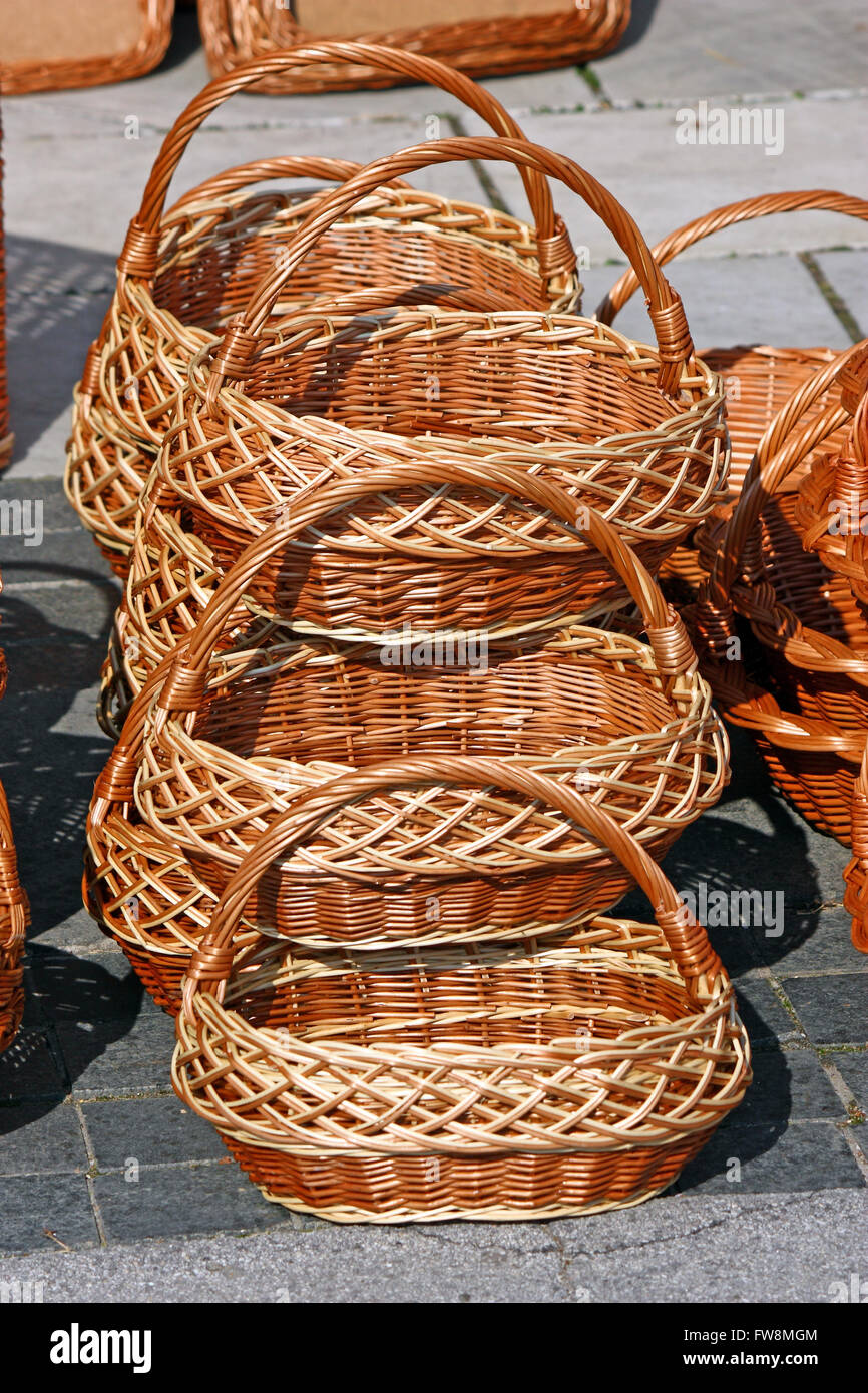Hand-wicker baskets at the local market, handmade Stock Photo - Alamy