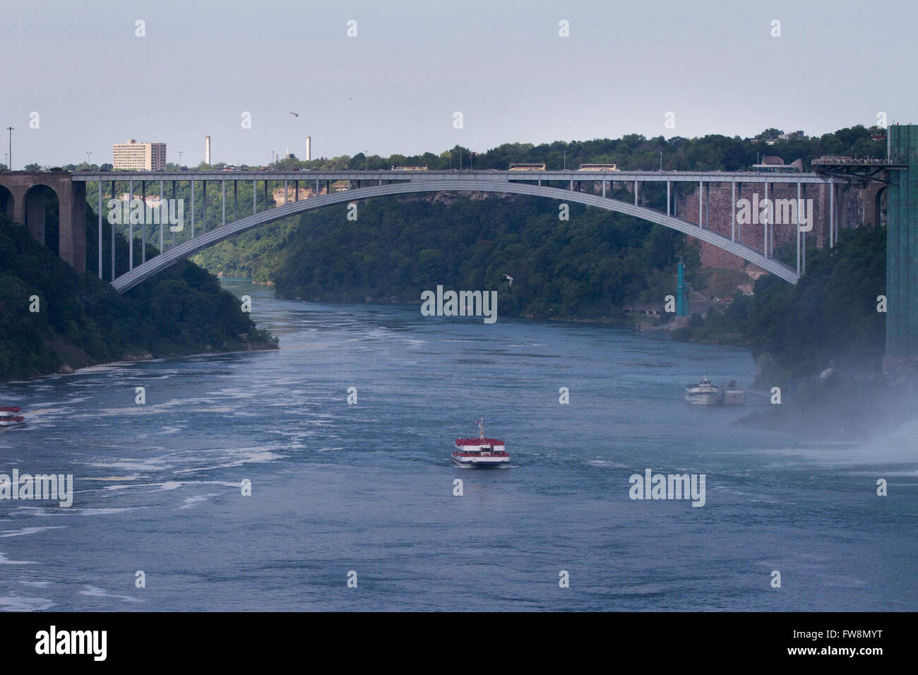 The rainbow bridge over Niagara Falls river in Niagara Falls Ont., on ...