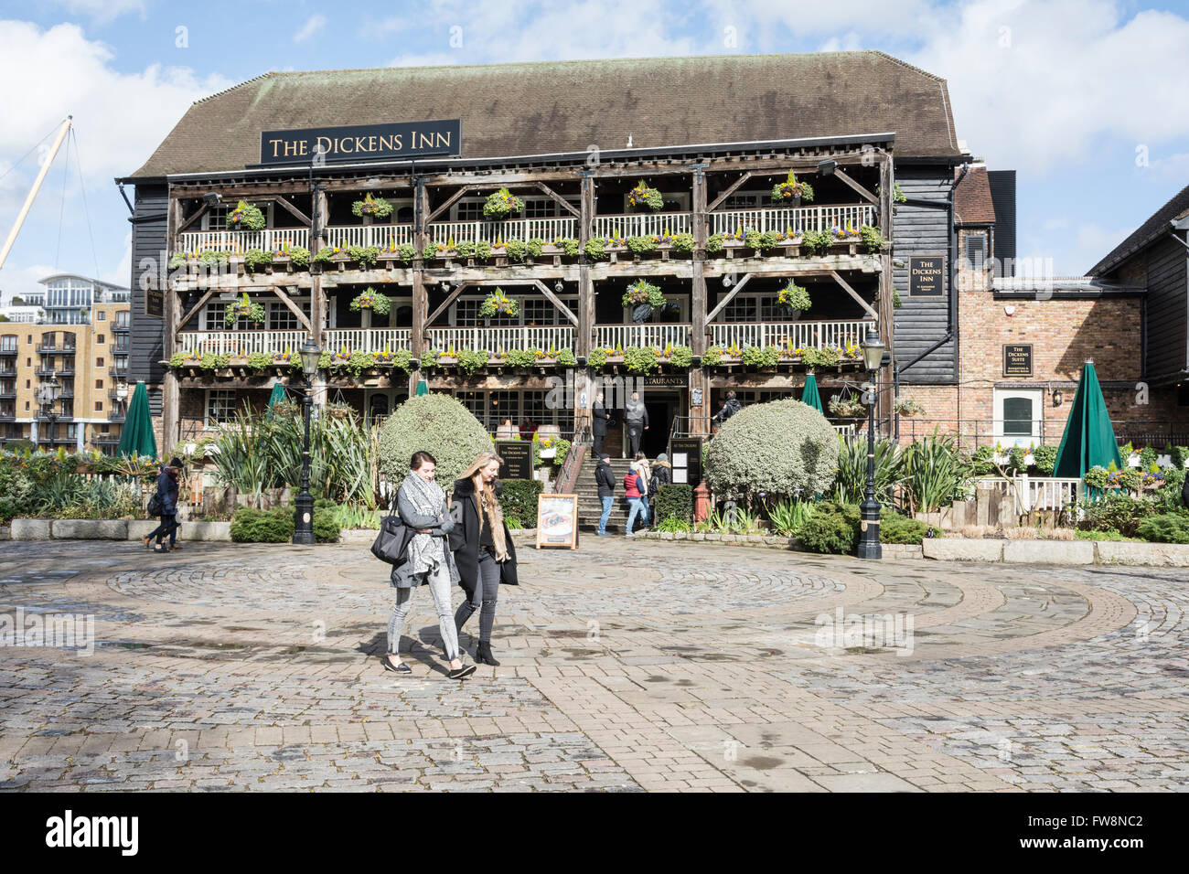 Exterior of the Dickens Inn in St Katharine Docks in London's Docklands ...