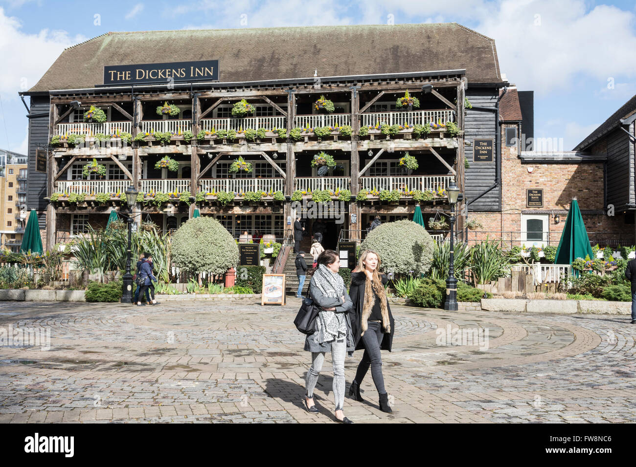 Exterior of the Dickens Inn in St Katharine Docks in London's Docklands ...